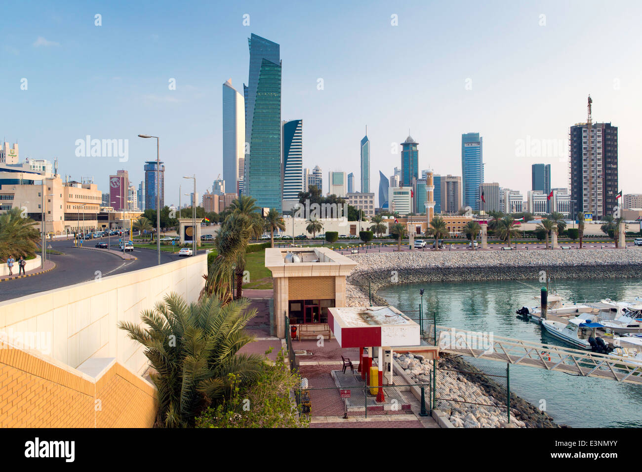 Kuwait City, skyline viewed from Souk Shark Mall and Kuwait harbour ...