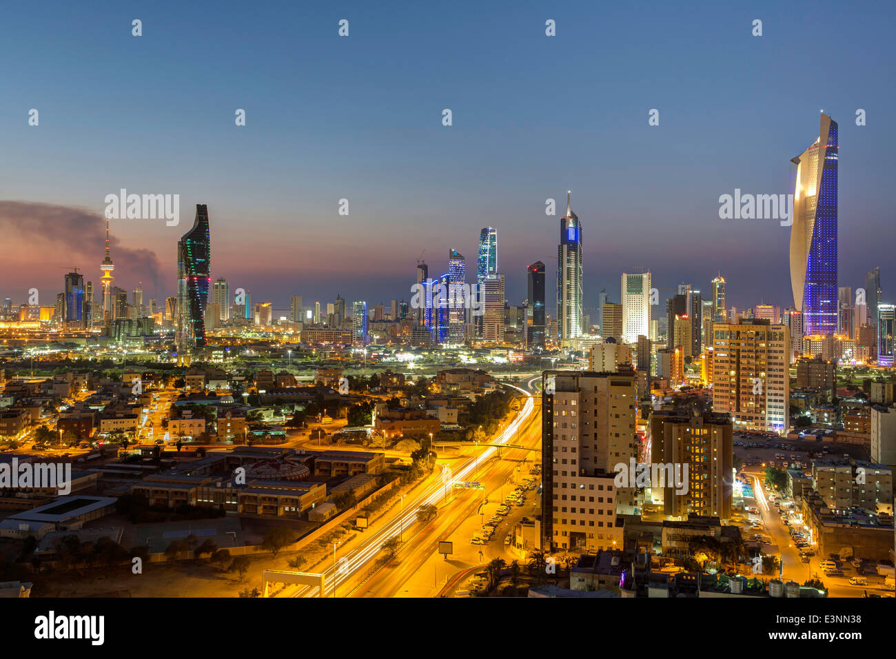 Kuwait, city skyline and central business district, elevated view Stock ...