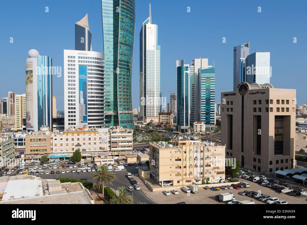 Kuwait, city skyline and central business district, elevated view Stock ...