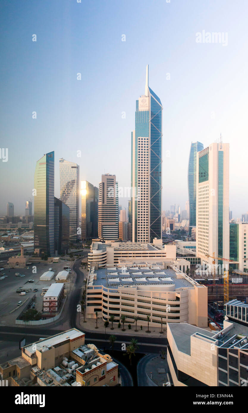 Kuwait, city skyline and central business district, elevated view Stock ...