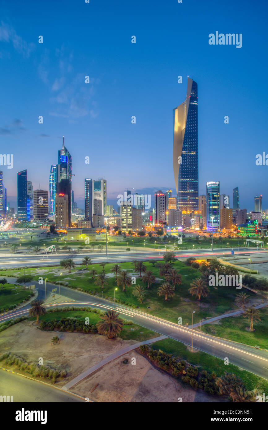 Kuwait, city skyline and central business district, elevated view Stock ...