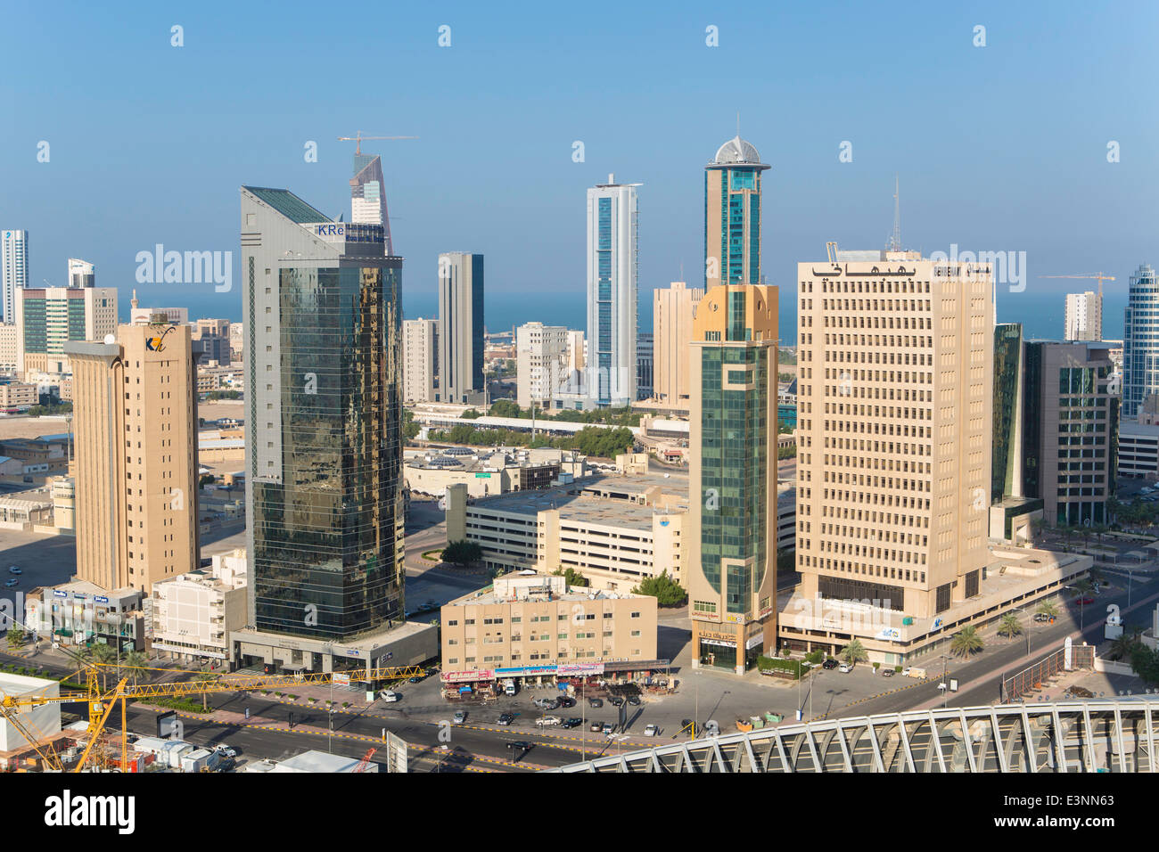 Kuwait, city skyline and central business district, elevated view Stock ...