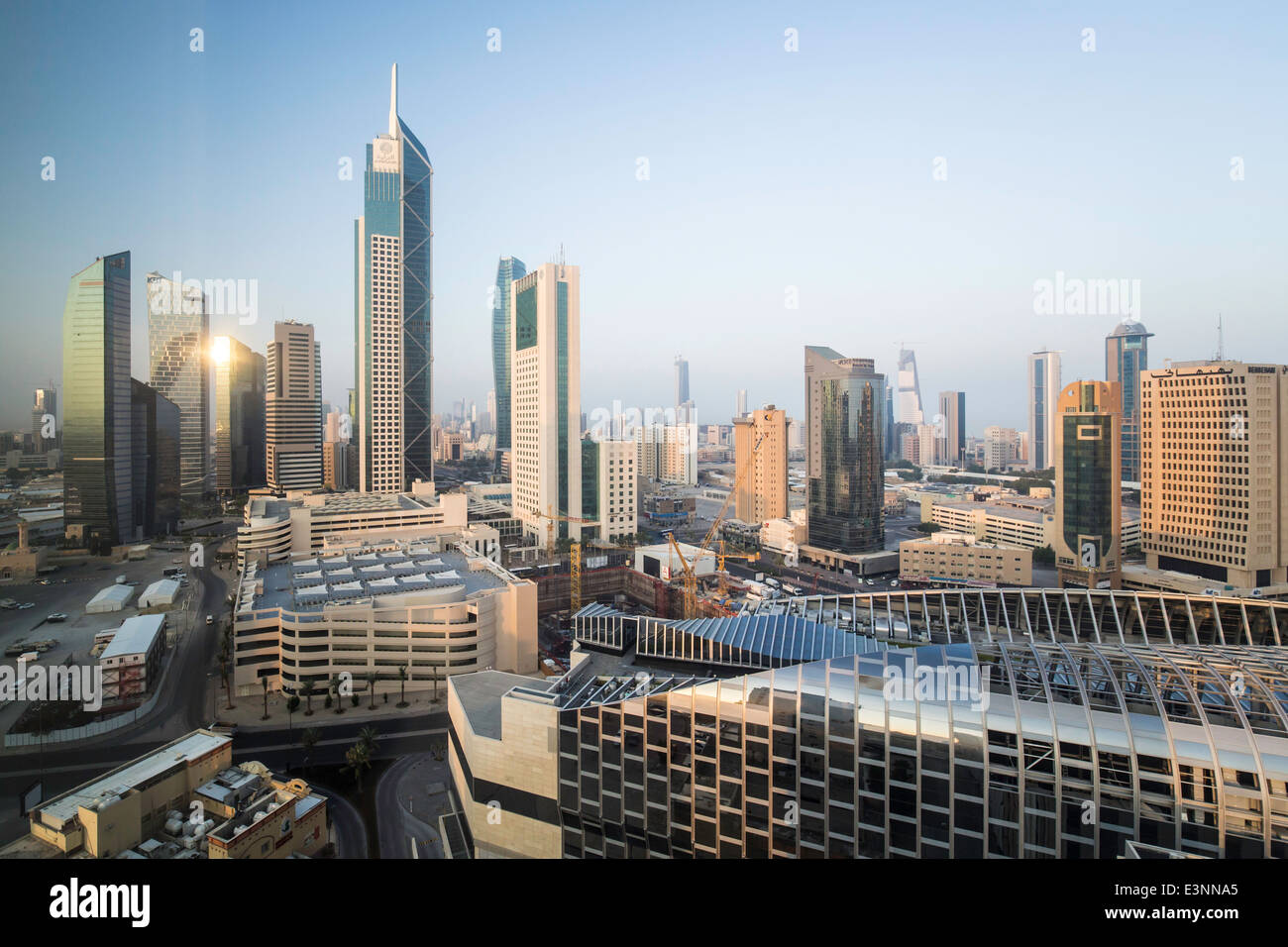 Kuwait, city skyline and central business district, elevated view Stock ...