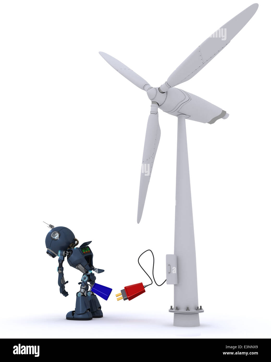 3D Render of a Android with wind turbine Stock Photo - Alamy