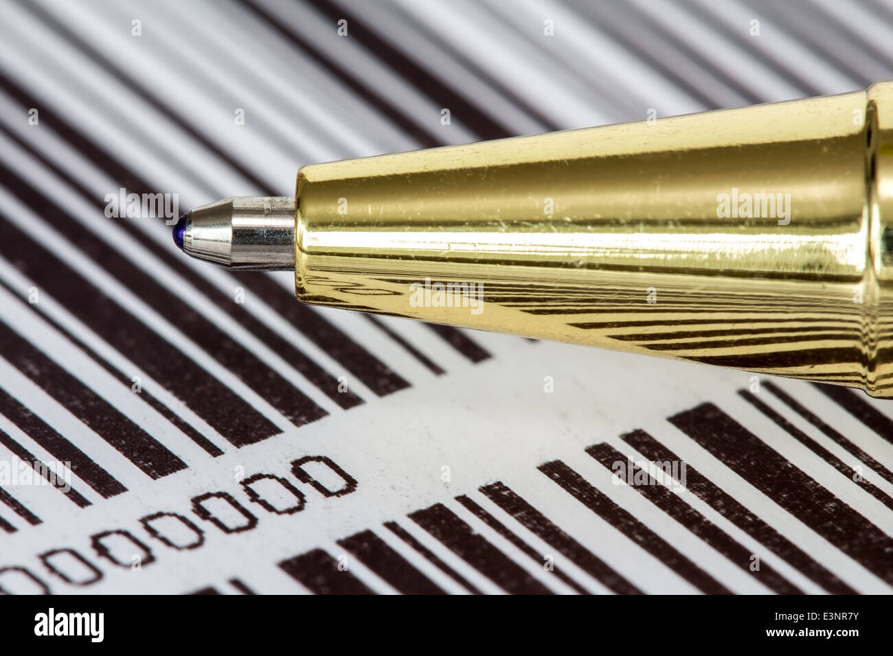 Close up view of pen on barcode background Stock Photo - Alamy