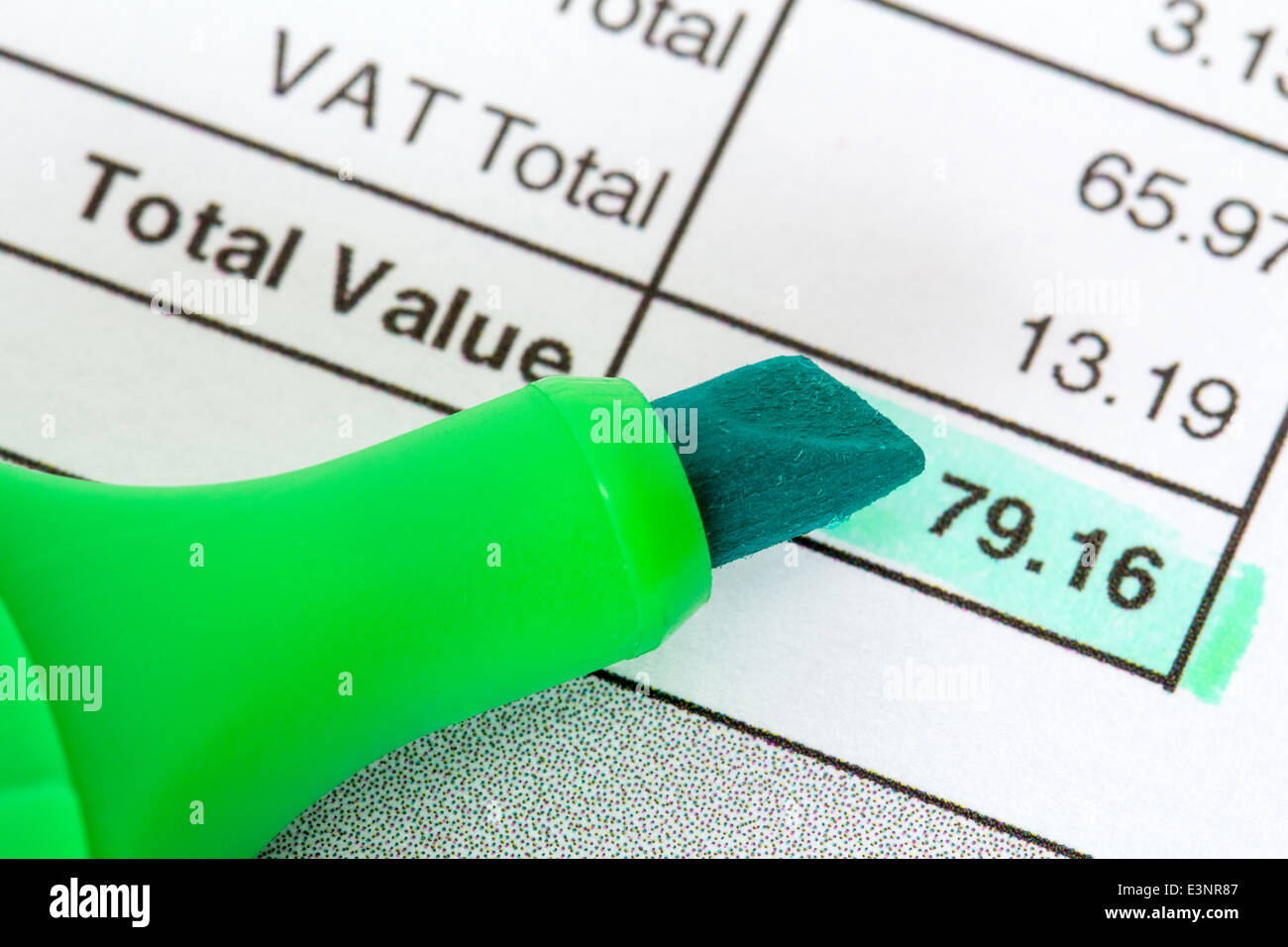 Invoice with balance due, marked in green Stock Photo - Alamy