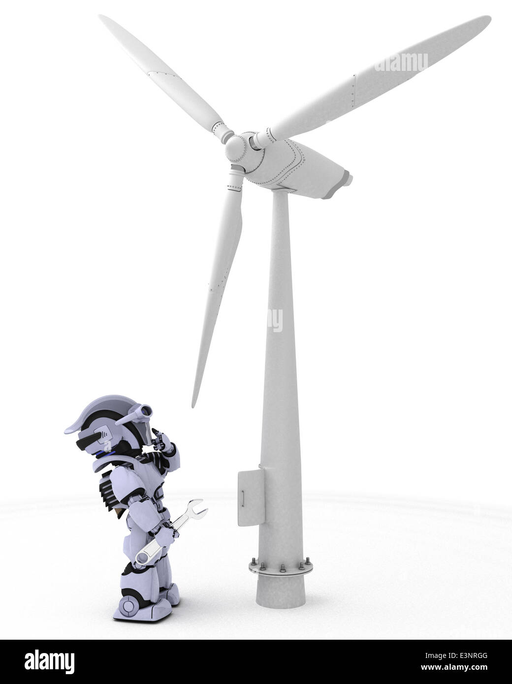 3D Render of a Robot with wind turbine Stock Photo - Alamy