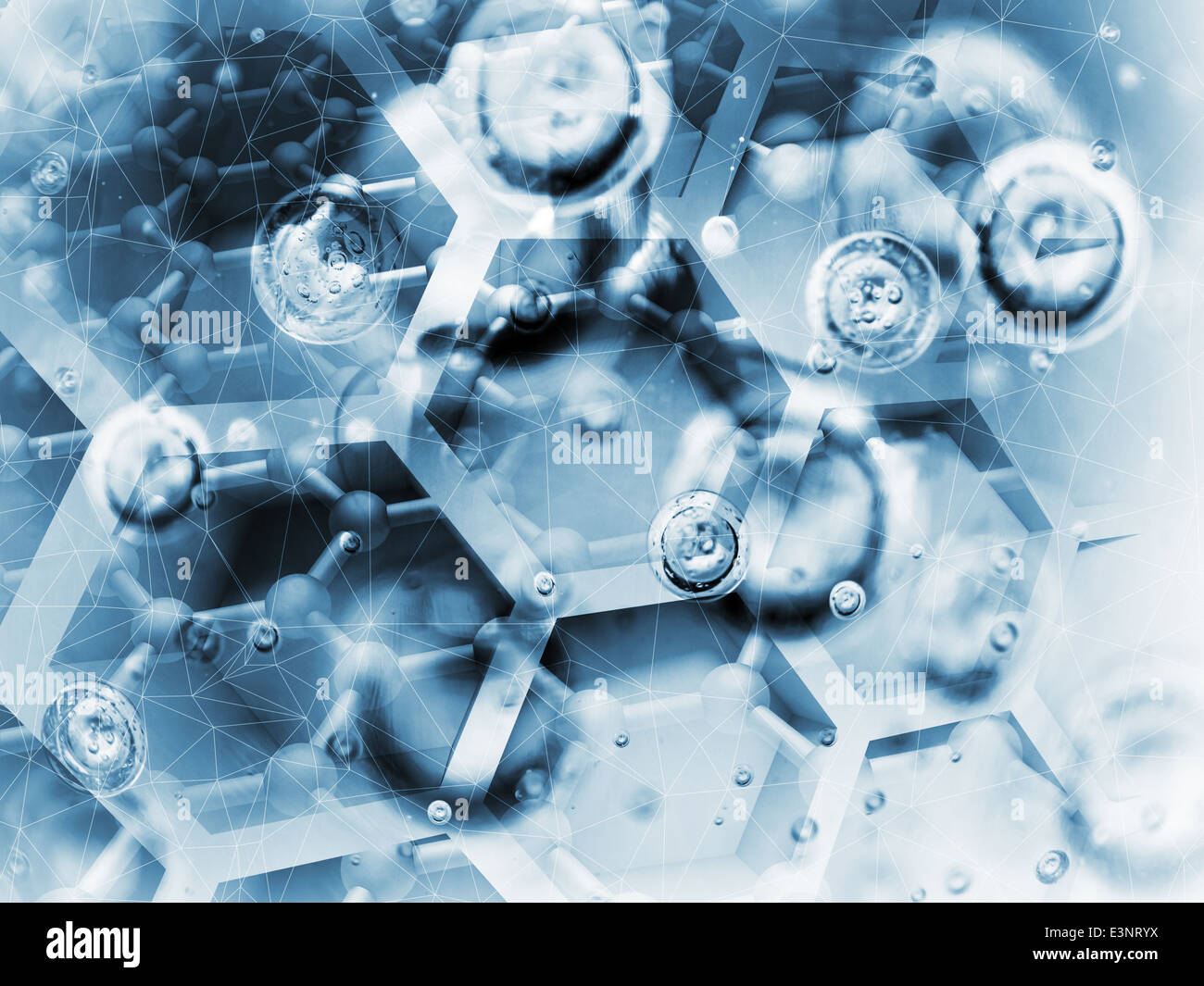 Science background illustration, blue chemical molecular structures ...