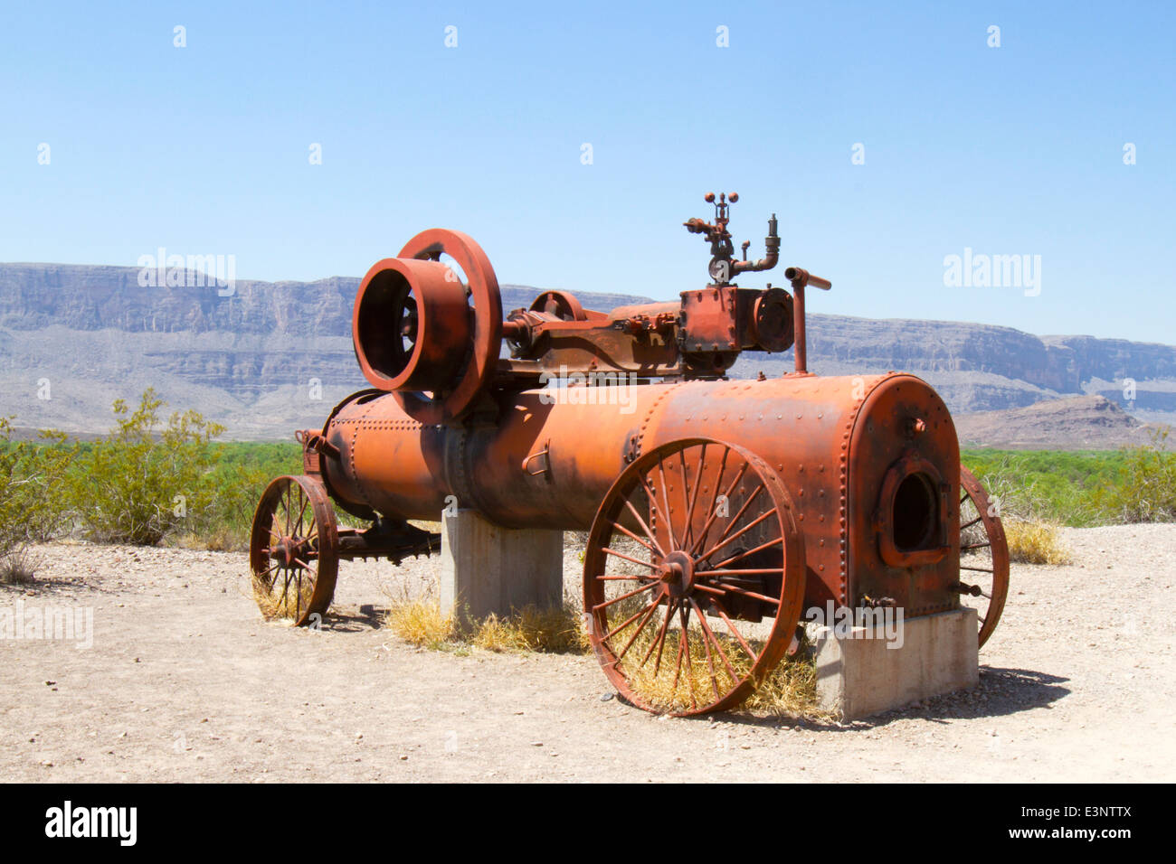 Steam engine from antique railroad in the desert of southern Texas ...