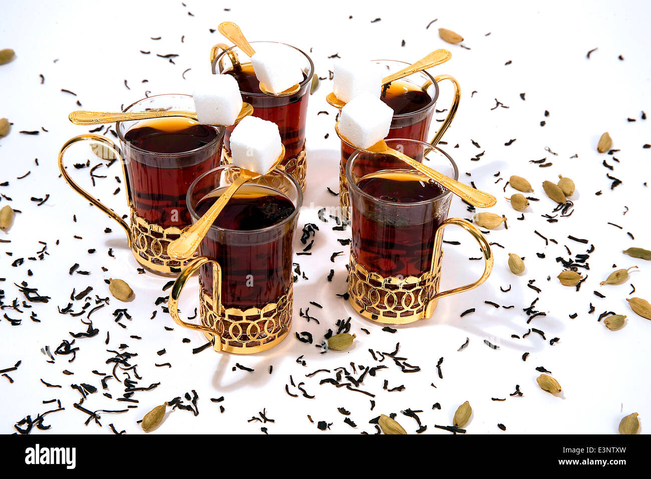 Arabic tea glasses with sugar and spices Stock Photo - Alamy