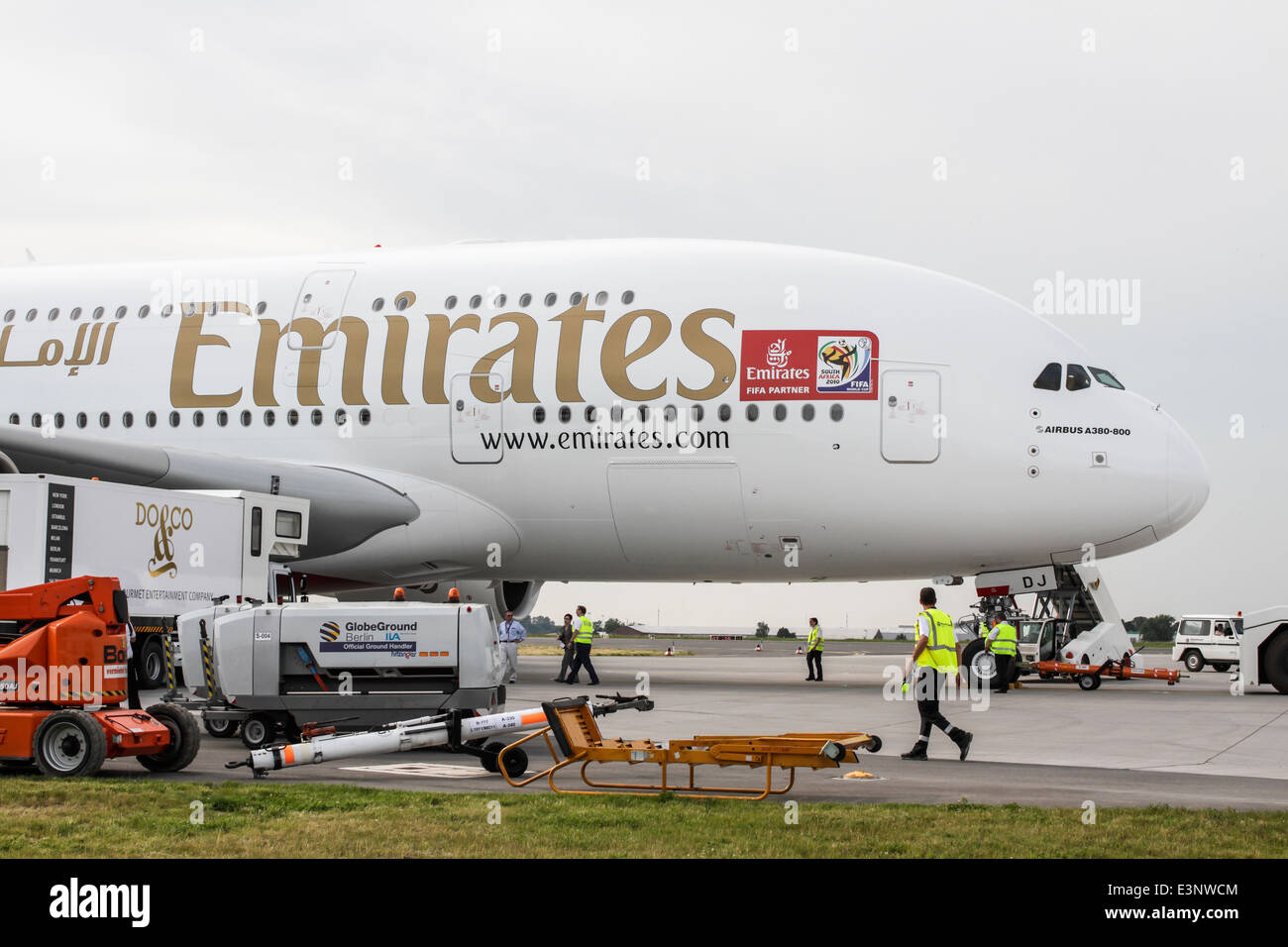 Emirates Airline Airbus A-380 getting ground service Stock Photo - Alamy