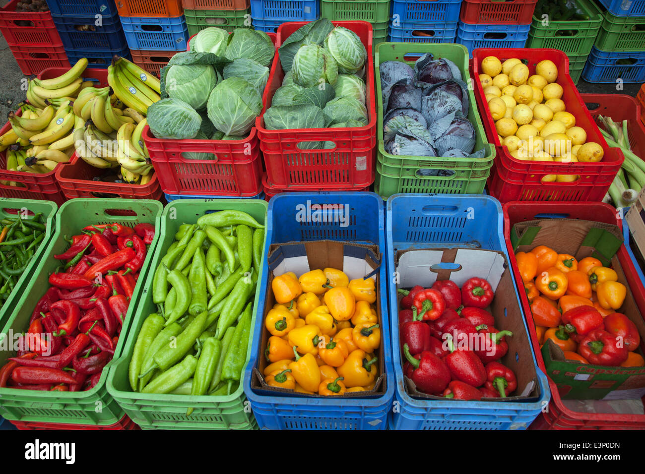 vegetable boxes at local Market Gereakies Village Greek Cyprus Stock ...