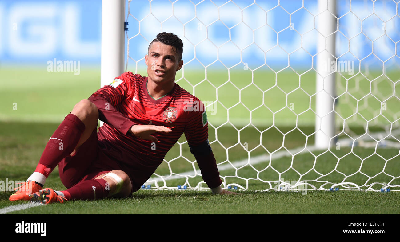 Brasilia, Brazil. 26th June, 2014. Cristiano Ronaldo of Portugal sits ...