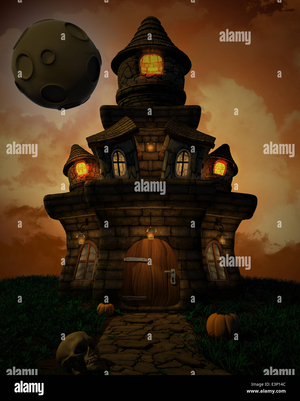 3D Render of a Spooky Halloween Castle Stock Photo - Alamy