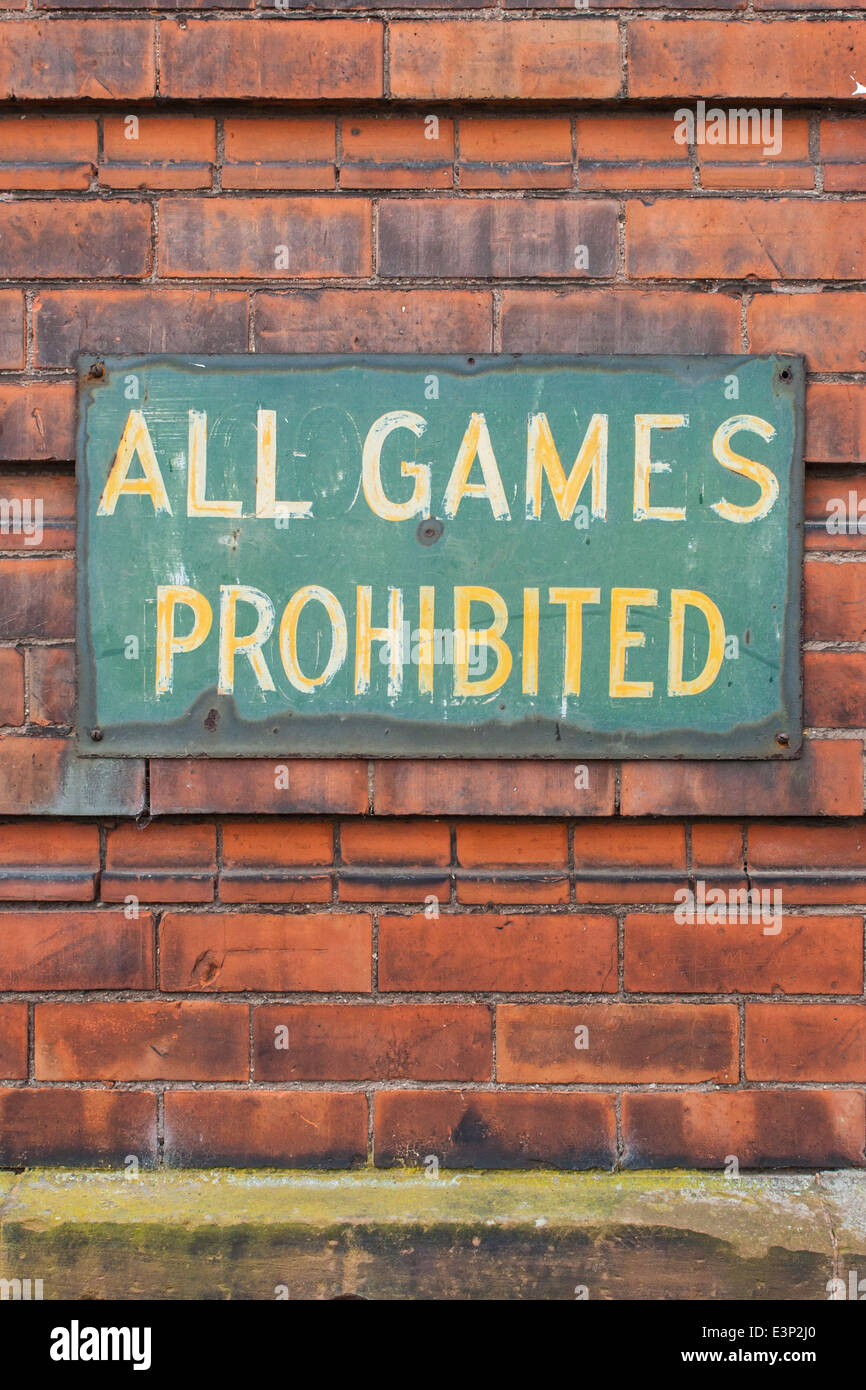 Sign saying 'all games prohibited' Stock Photo - Alamy
