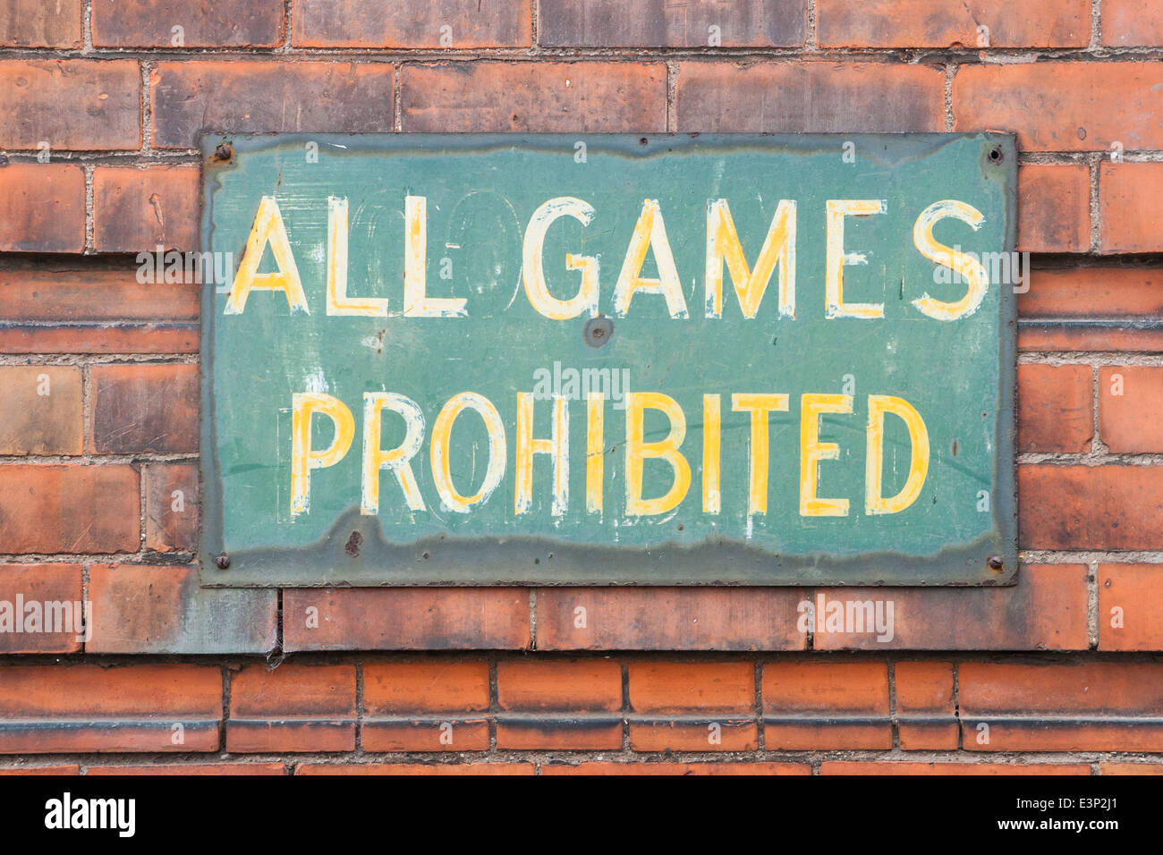 Sign saying 'all games prohibited' Stock Photo - Alamy