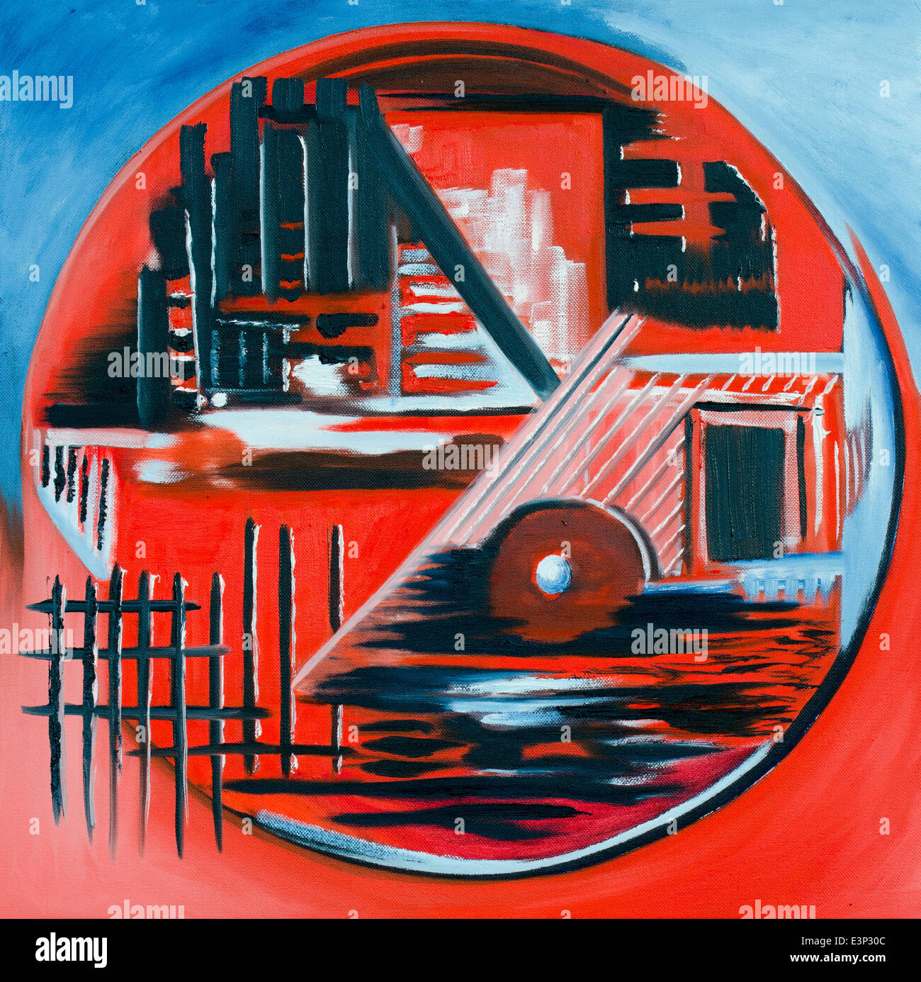 Abstract Painting - Pleasley. Representative artwork of an old coal ...