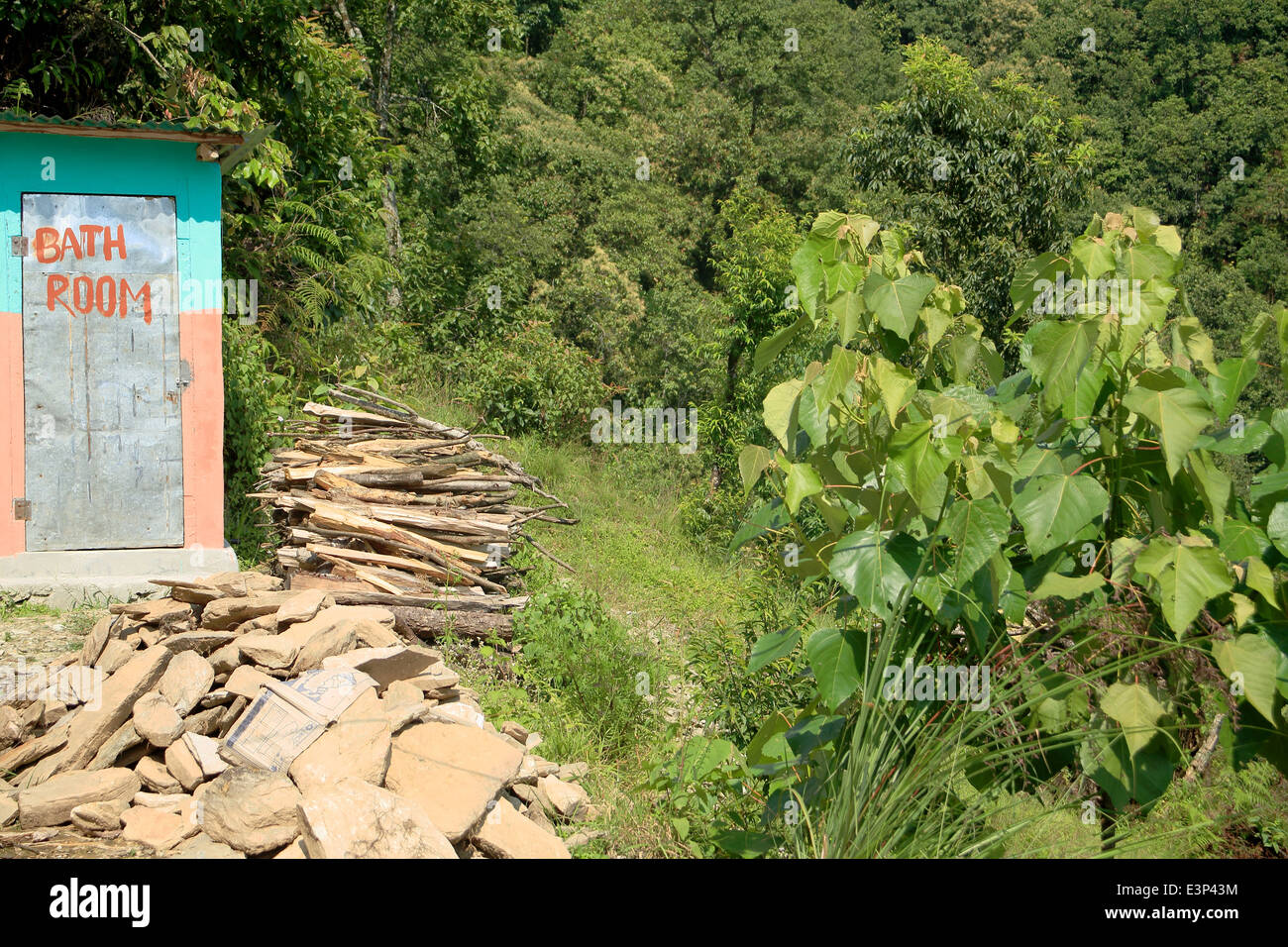 Rural bathroom on the Phedi-Dhampus trekking route. Kaski district ...