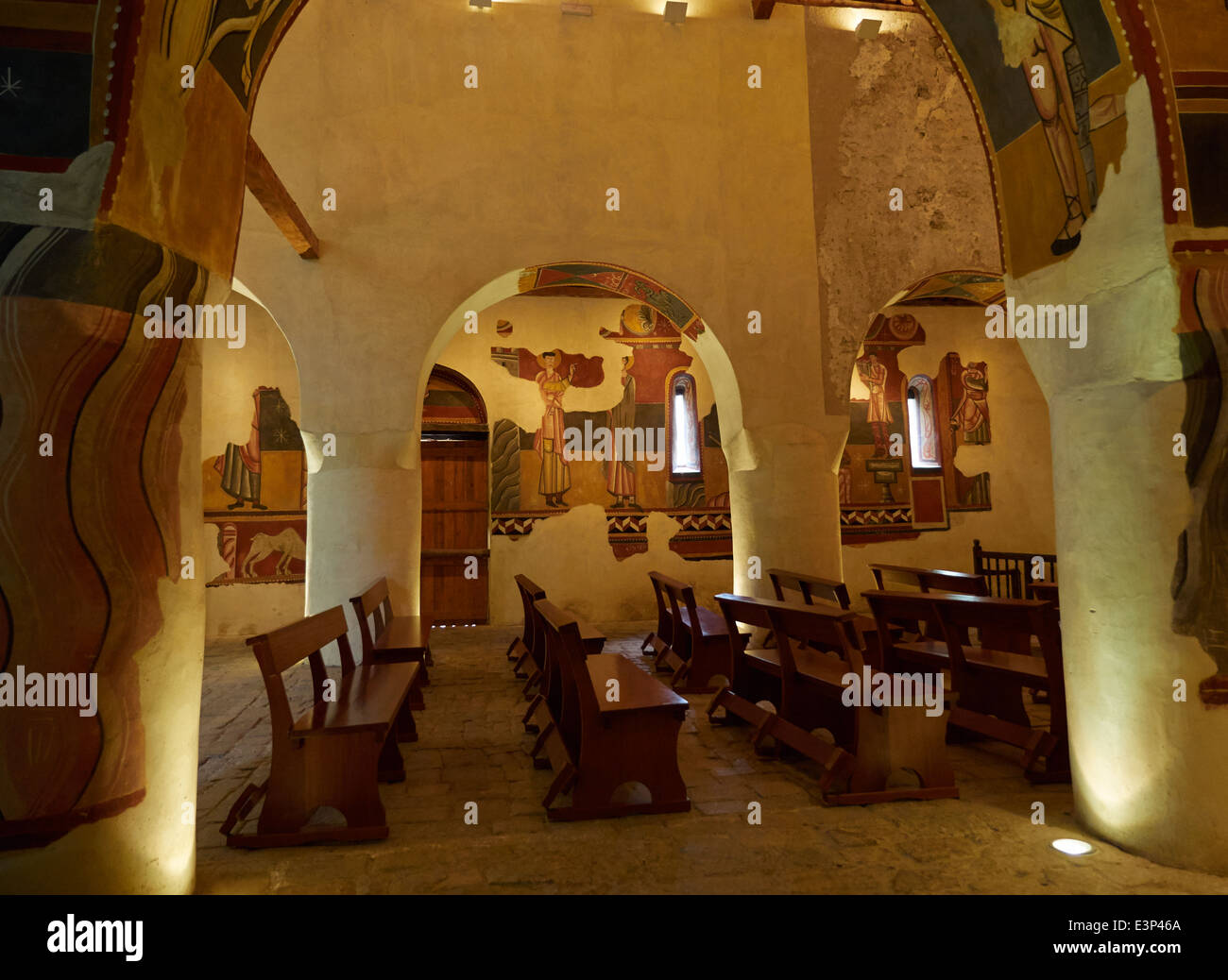 Church of Saint Joan de Boi in the Vall de Boi, Spain. Interior wall ...