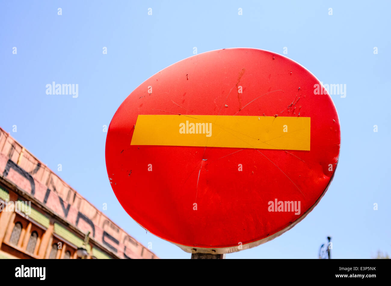 Red and yellow no entry street sign Stock Photo - Alamy