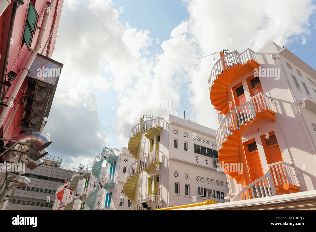 Colorful Row of Spiral Staircase in the Back Alley of Bugis Village ...