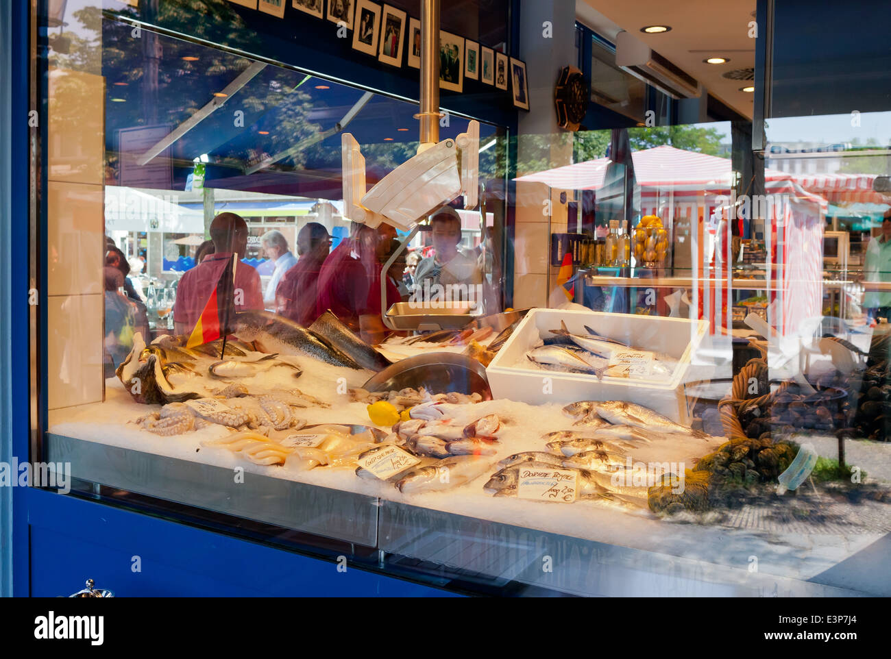Munich, Viktualienmarkt seafood market stand - Munich, Bavaria, Germany ...