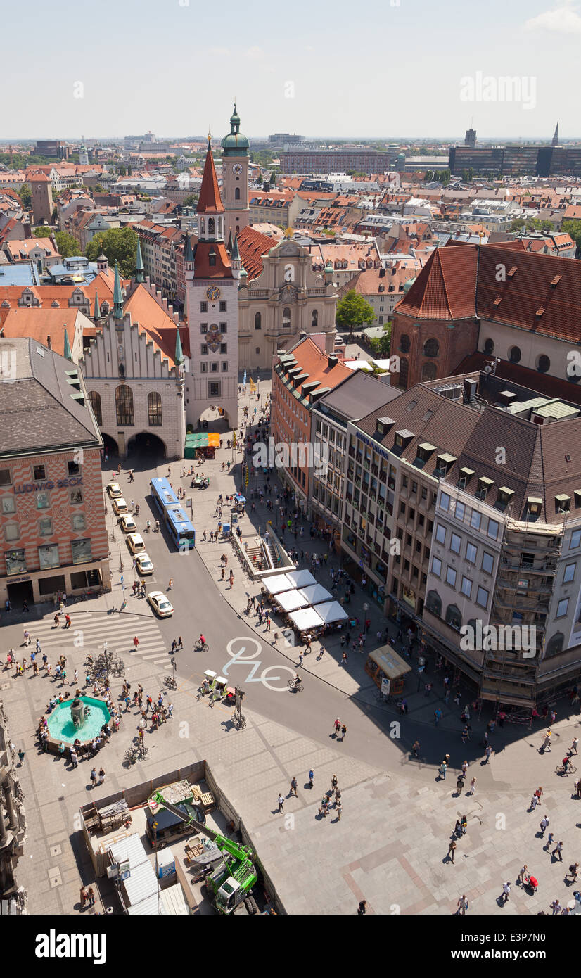 Munich, Marienplatz aerial view - Munich, Bavaria, Germany, Europe ...