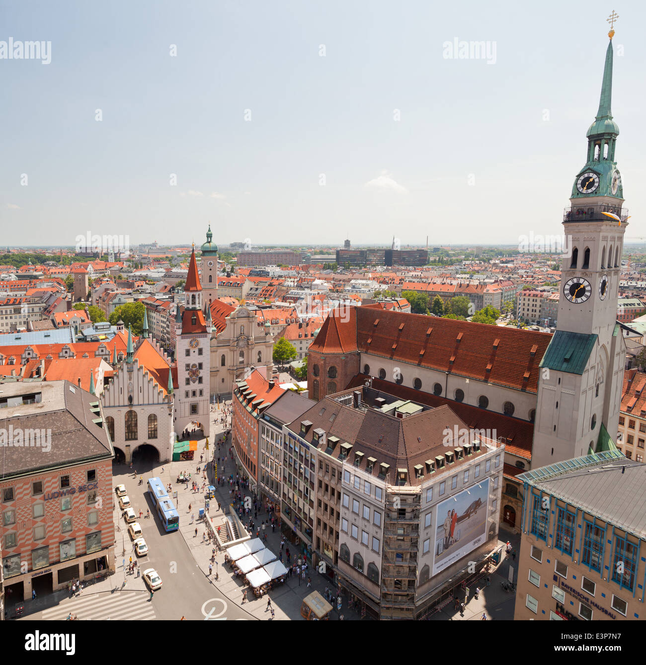 Munich, Alter Peter church and Marienplatz aerial view - Munich ...