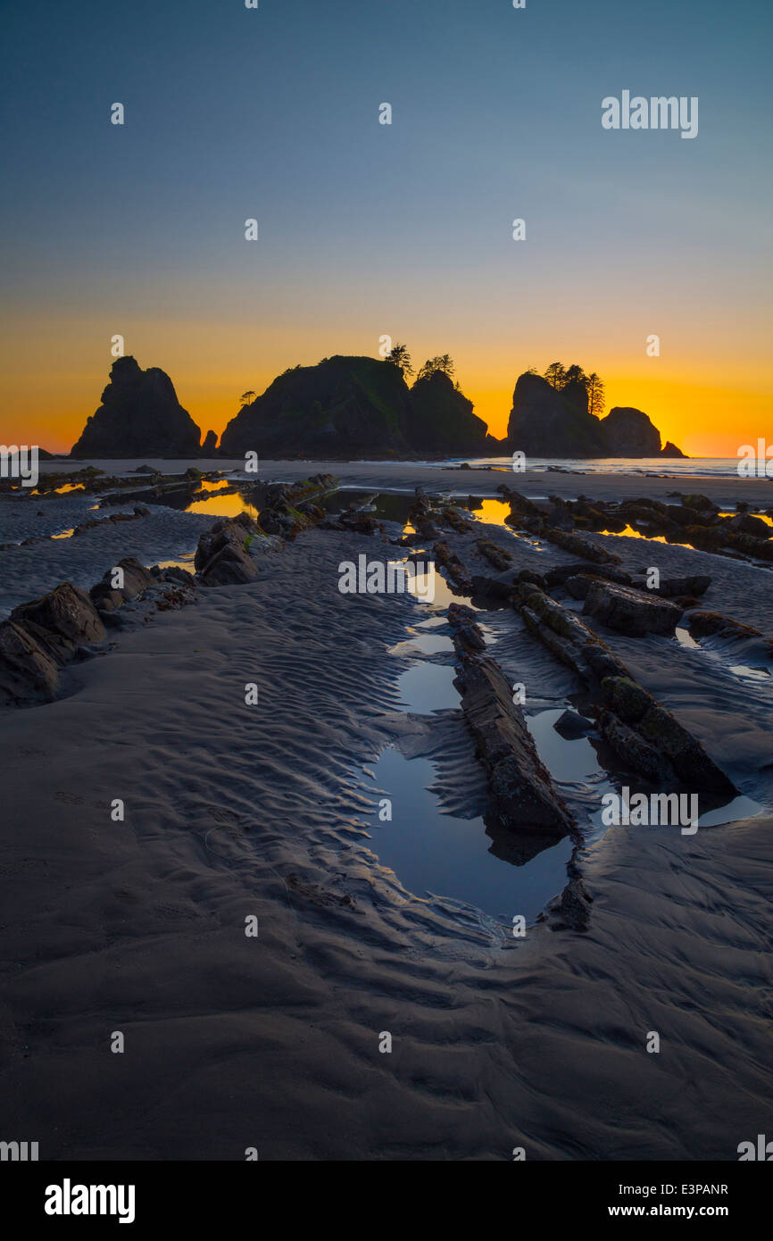 USA, Washington State. Sunset at Point of Arches, Olympic National Park ...