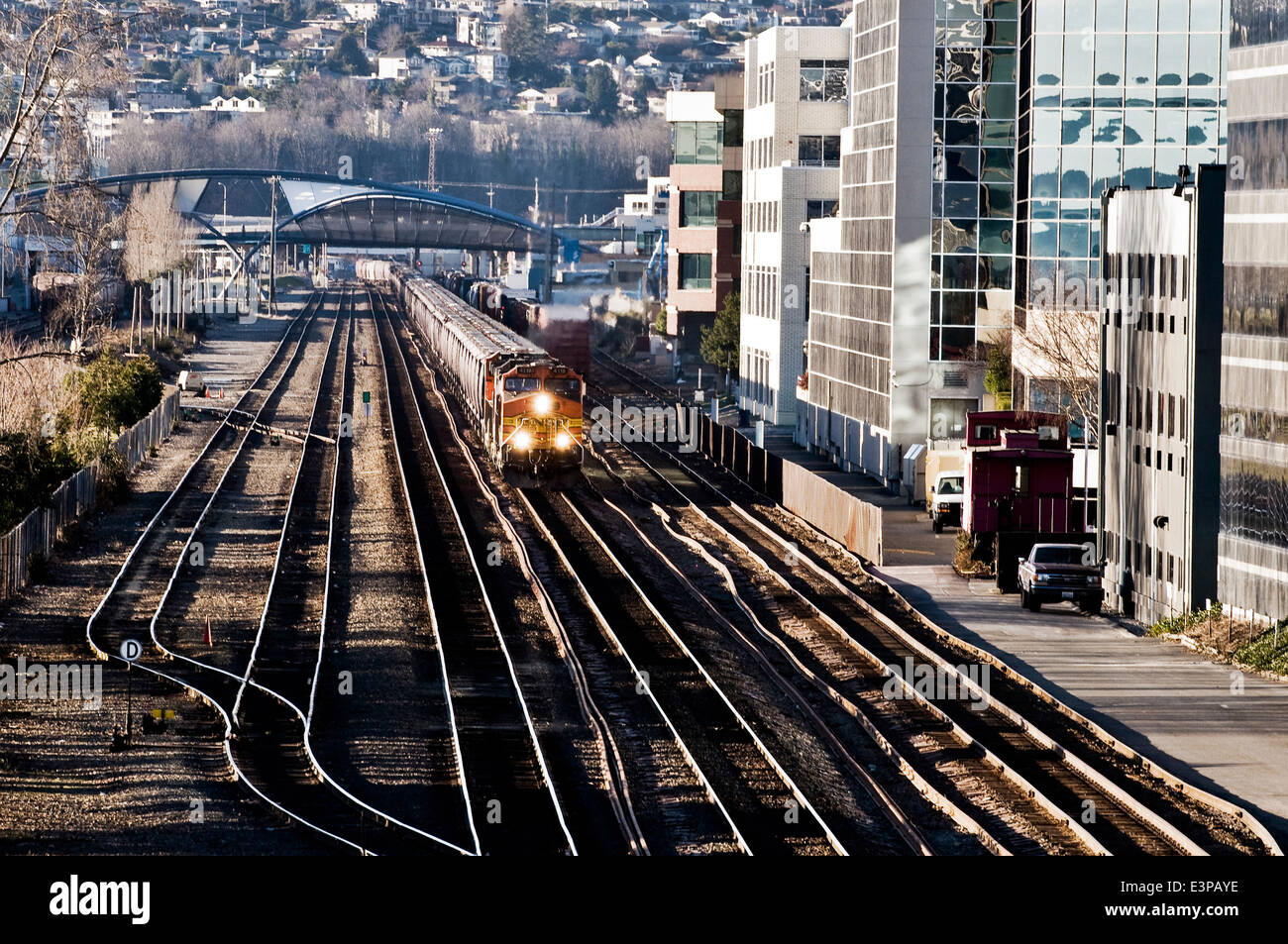 US, Washington State, Seattle. Train approaching Stock Photo - Alamy