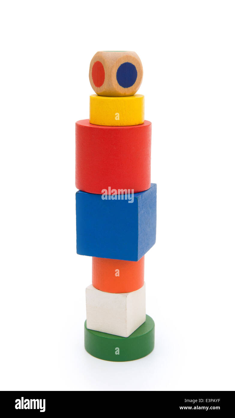 different colors and shapes wooden blocks stack up with clipping path ...