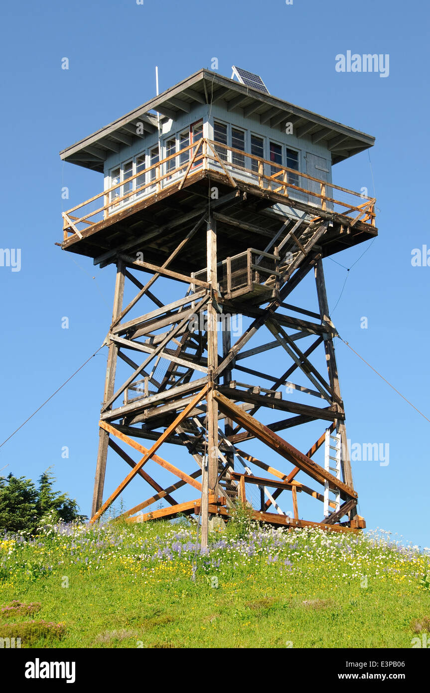 Washington State, North Cascades. Fire lookout at summit of Lookout ...