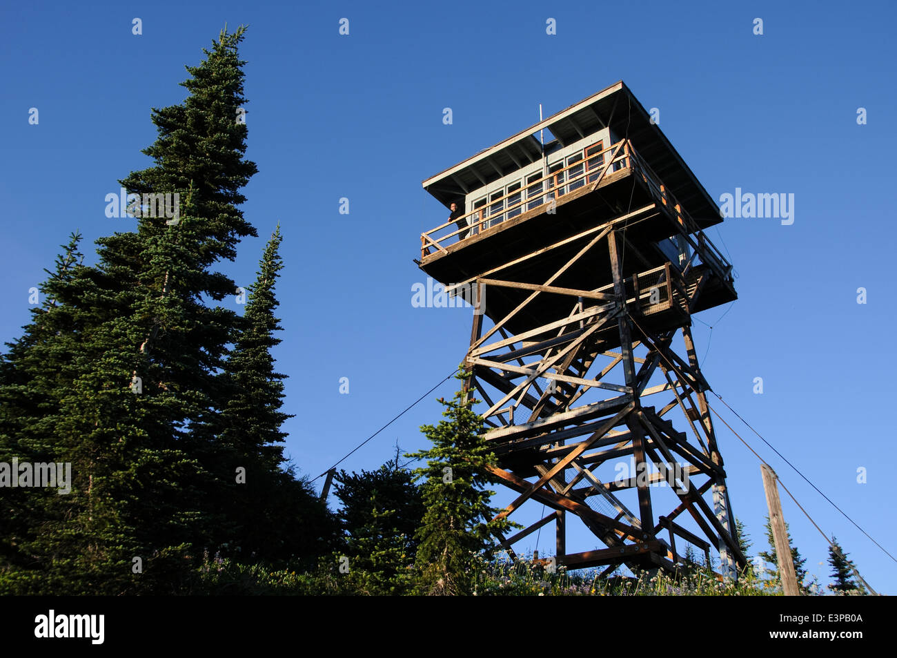 Washington State, North Cascades. Fire lookout at summit of Lookout ...