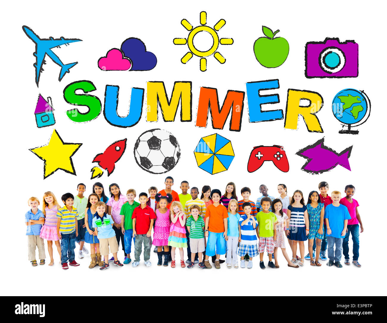 Multiethnic Group of Children with Summer Concepts Stock Photo - Alamy