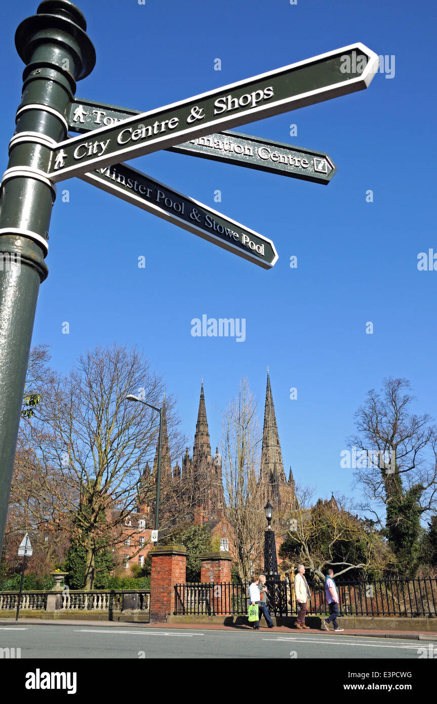 Tourist information sign with Cathedral to the rear, Lichfield ...