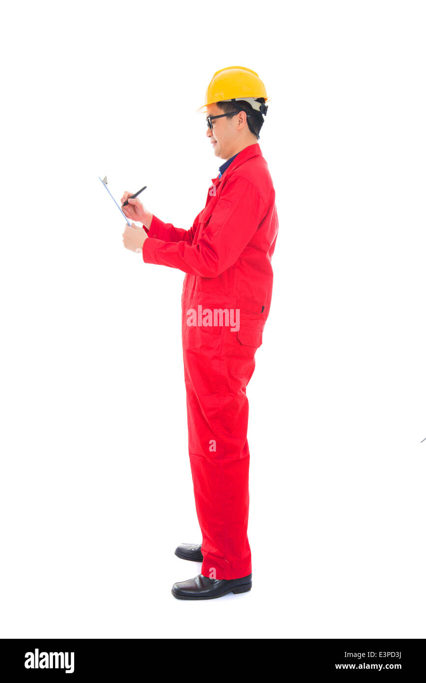 asian male engineer doing report in white background Stock Photo - Alamy