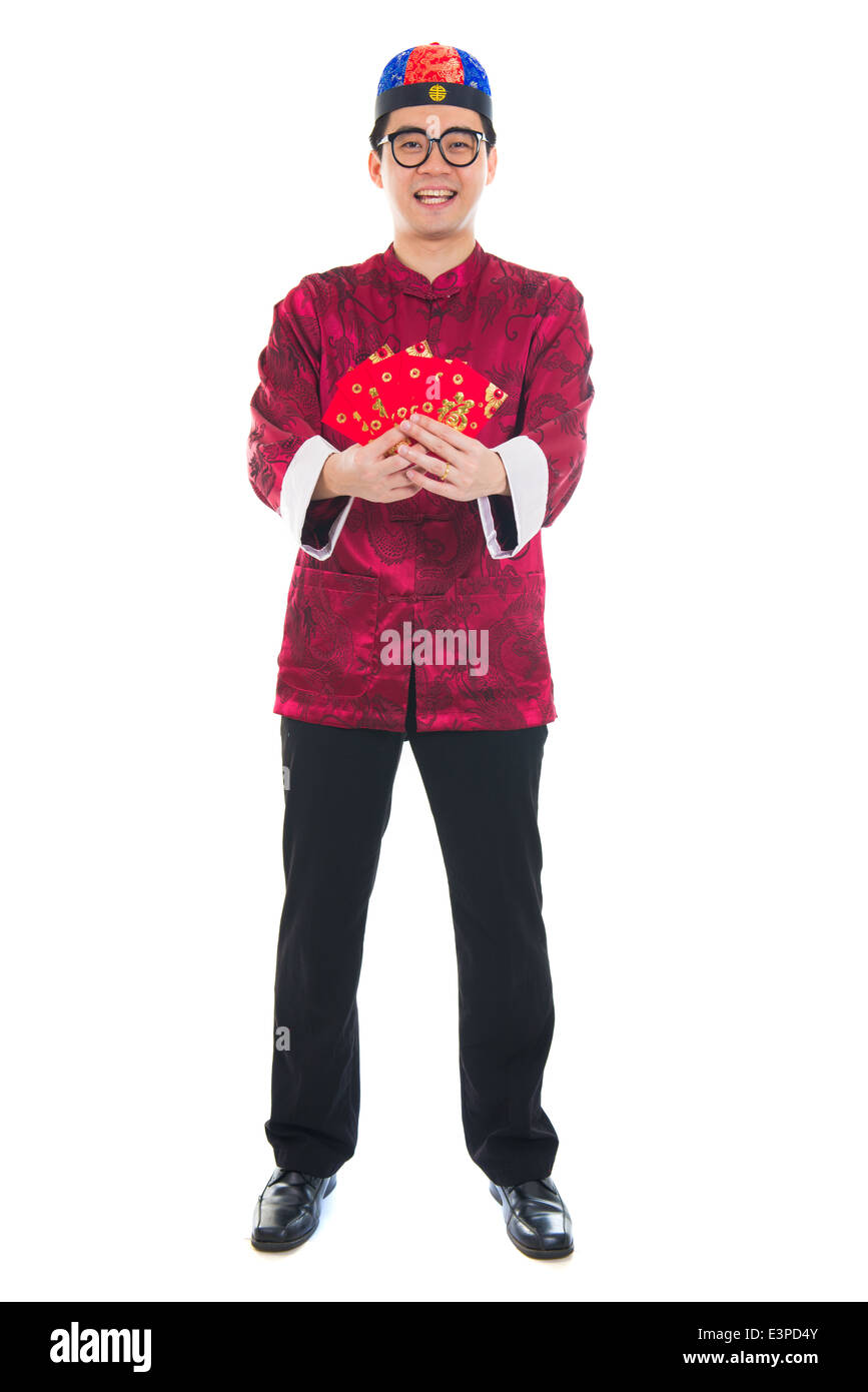 Asian Chinese man showing many red packets Stock Photo - Alamy