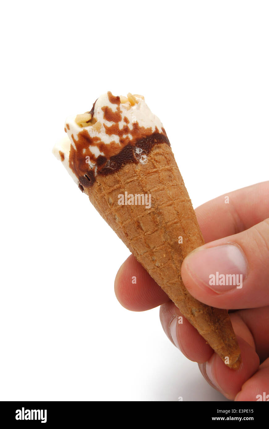hand holding a mini chocolate flavor ice cream with clipping path Stock ...