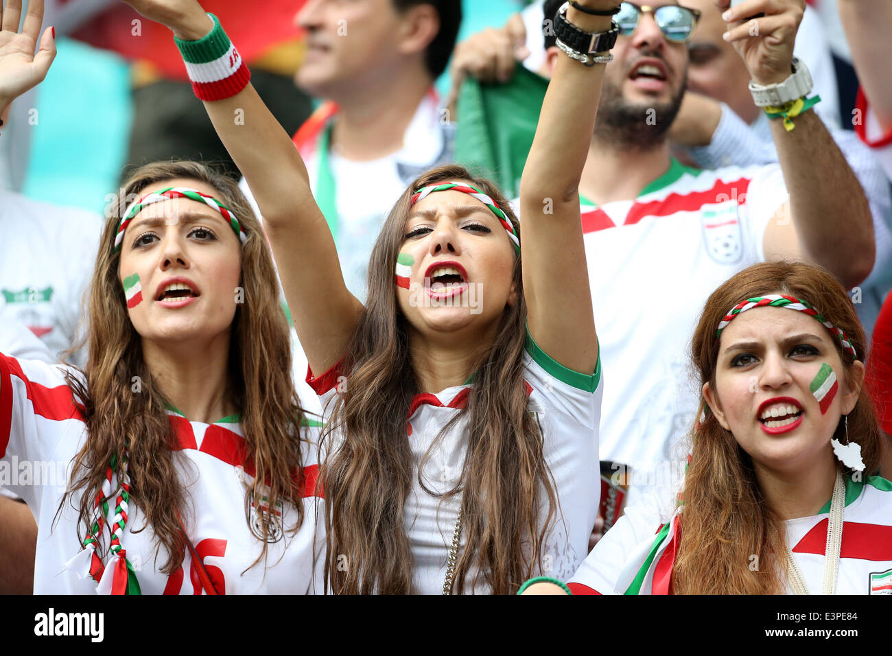 Salvador, Brazil. 24th June, 2014. Iran's fans pose before a Group F ...