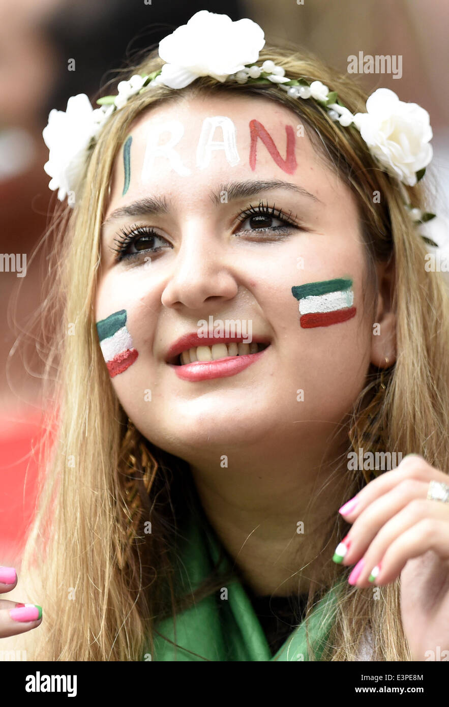 Salvador, Brazil. 24th June, 2014. An Iran's fan poses before a Group F ...