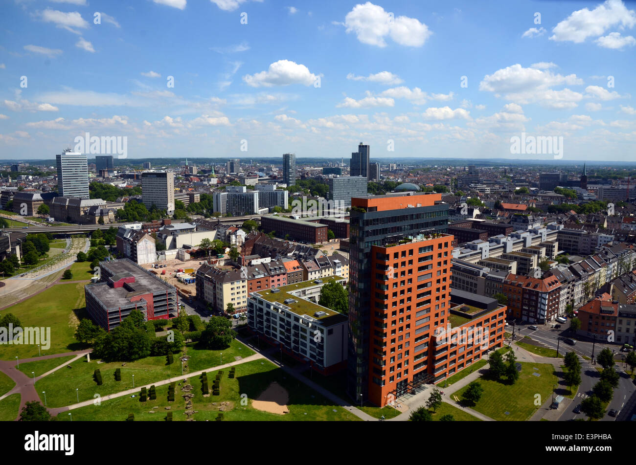 View from the roof of the 72.55 meters high office building 'Stadttor ...
