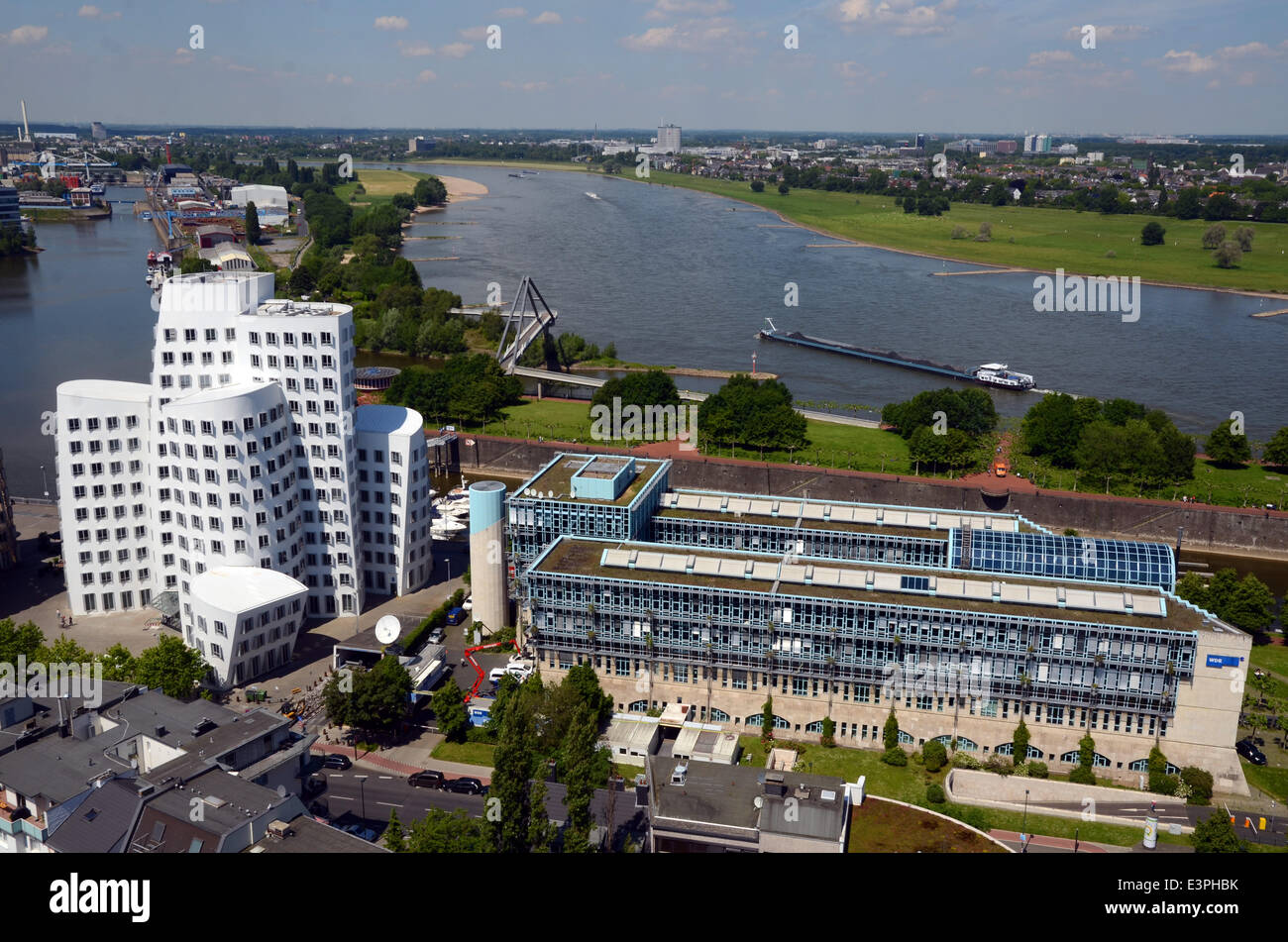 View from the roof of the 72.55 meters high office building 'Stadttor ...