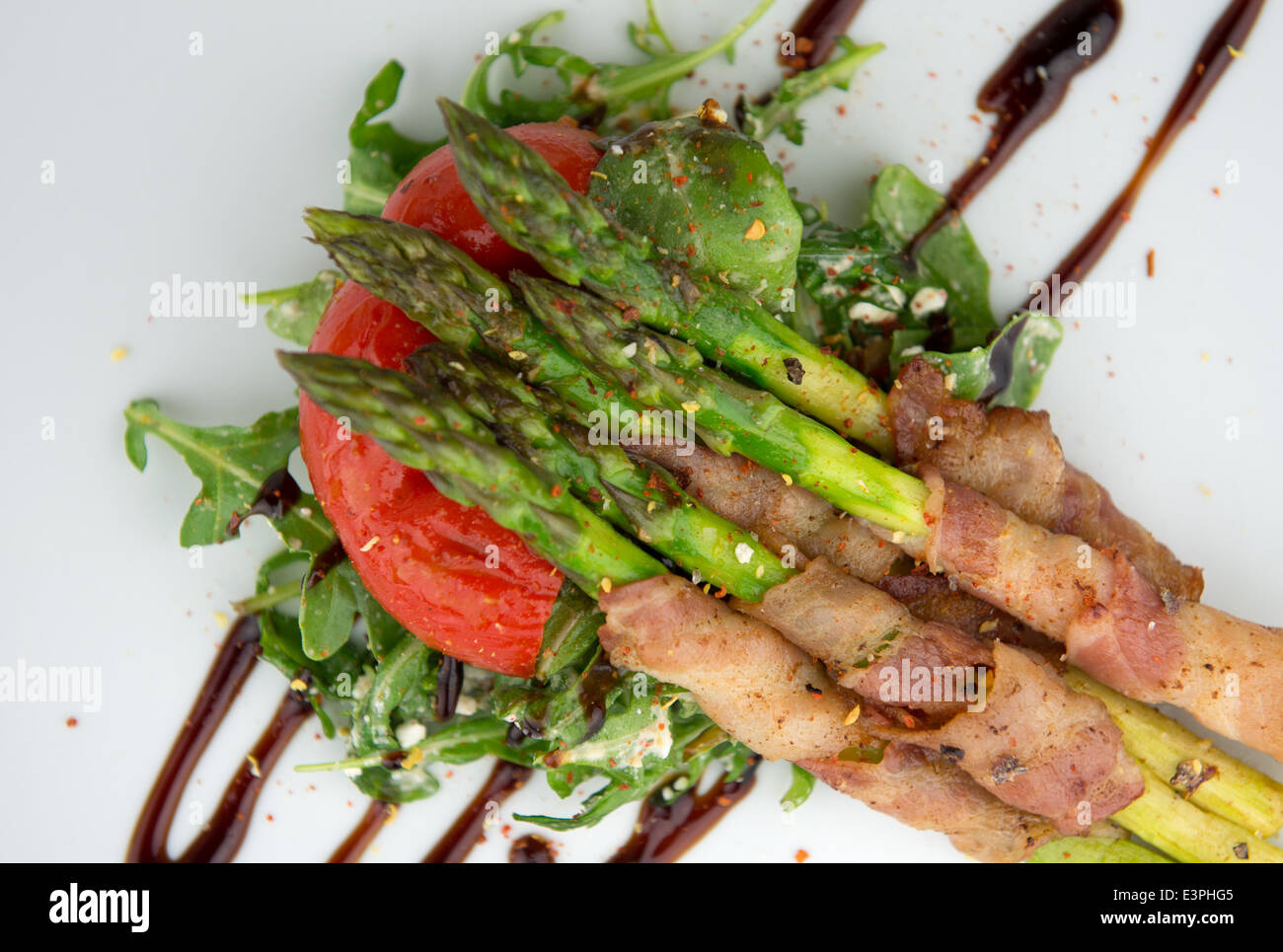 Sparrowgrass with bacon and salad, 13 June 2014 in Hamburg Stock Photo ...