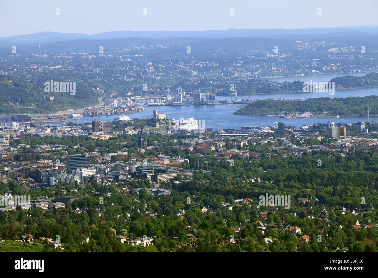 View from the ski jump at Holmenkollen on the port of Oslo. Photo ...
