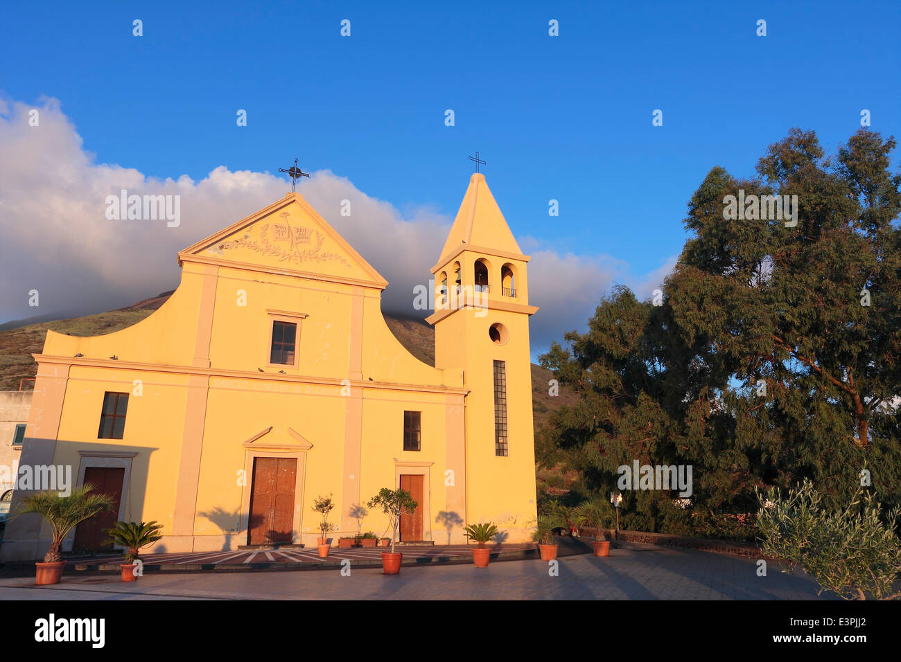 The San Vincenzo church in Stromboli village on Stromboli island in the ...