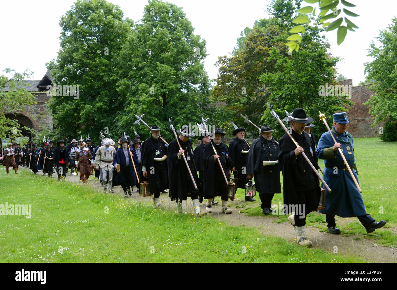 Night guards and watchmen, wearing their traditional uniforms from nine ...