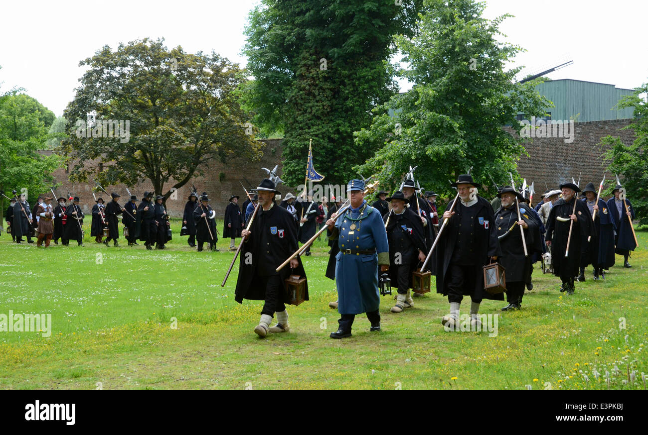 Night guards and watchmen, wearing their traditional uniforms from nine ...