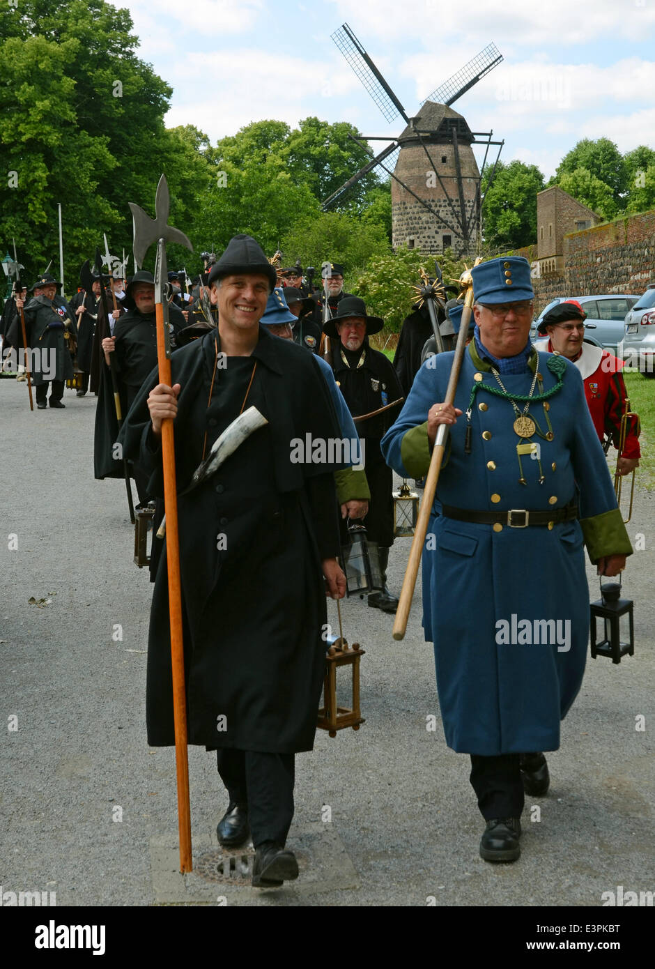 Night guards and watchmen, wearing their traditional uniforms from nine ...
