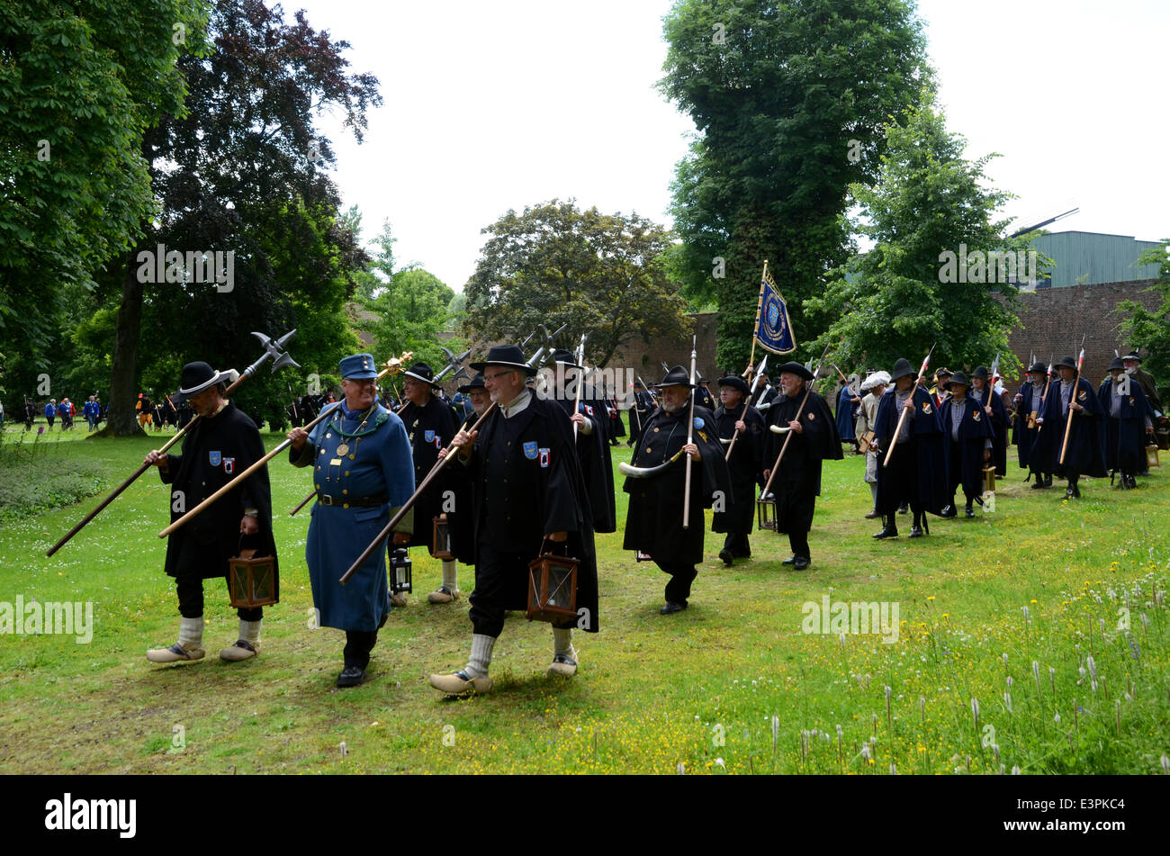 Night guards and watchmen, wearing their traditional uniforms from nine ...