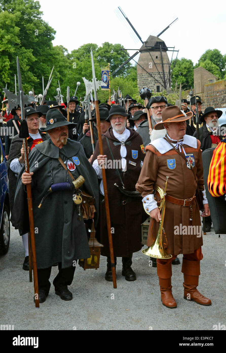 Night guards and watchmen, wearing their traditional uniforms from nine ...